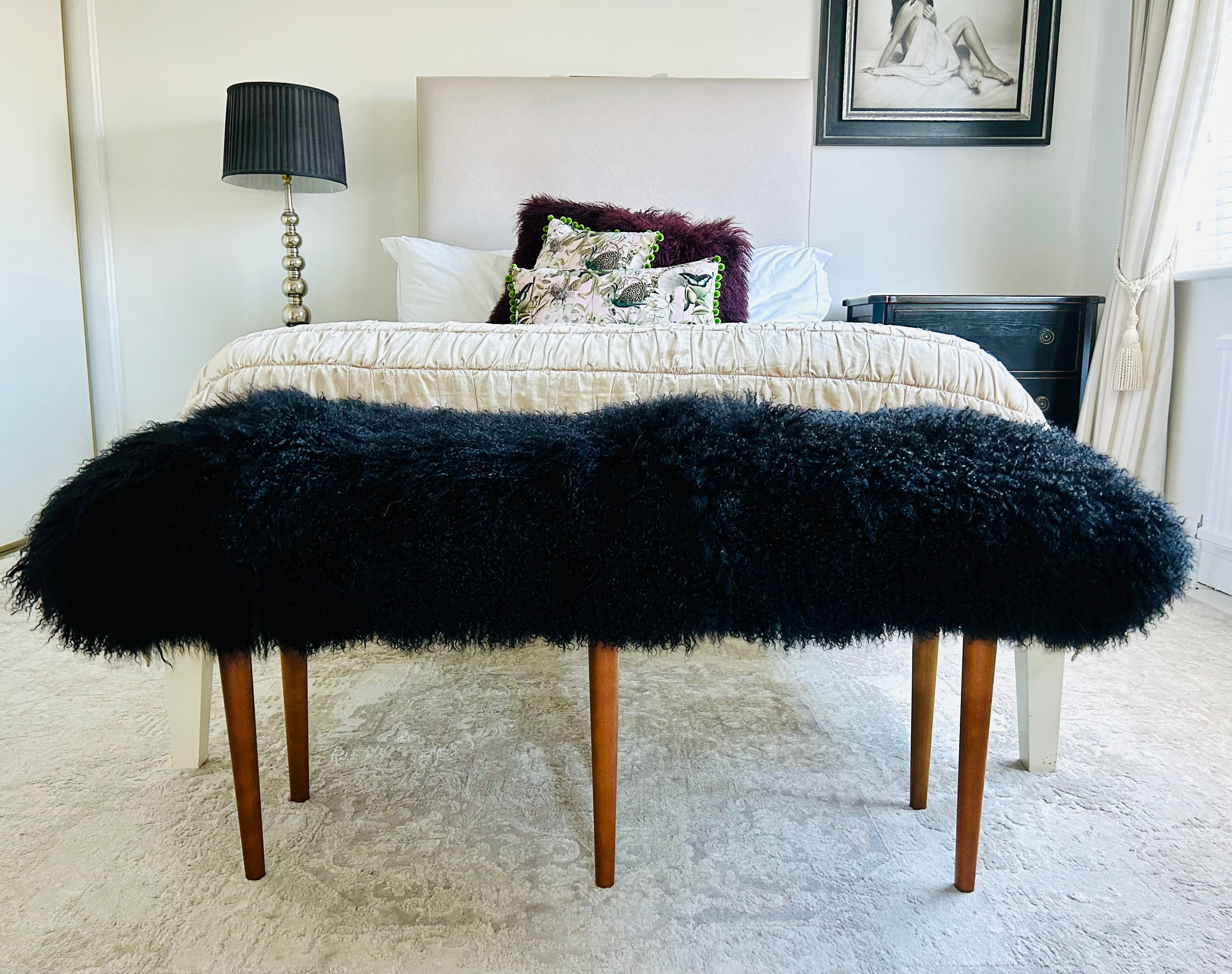 Double Down Mongolian Fur Bench - 18" Solid Wood Legs – DesignandHyde