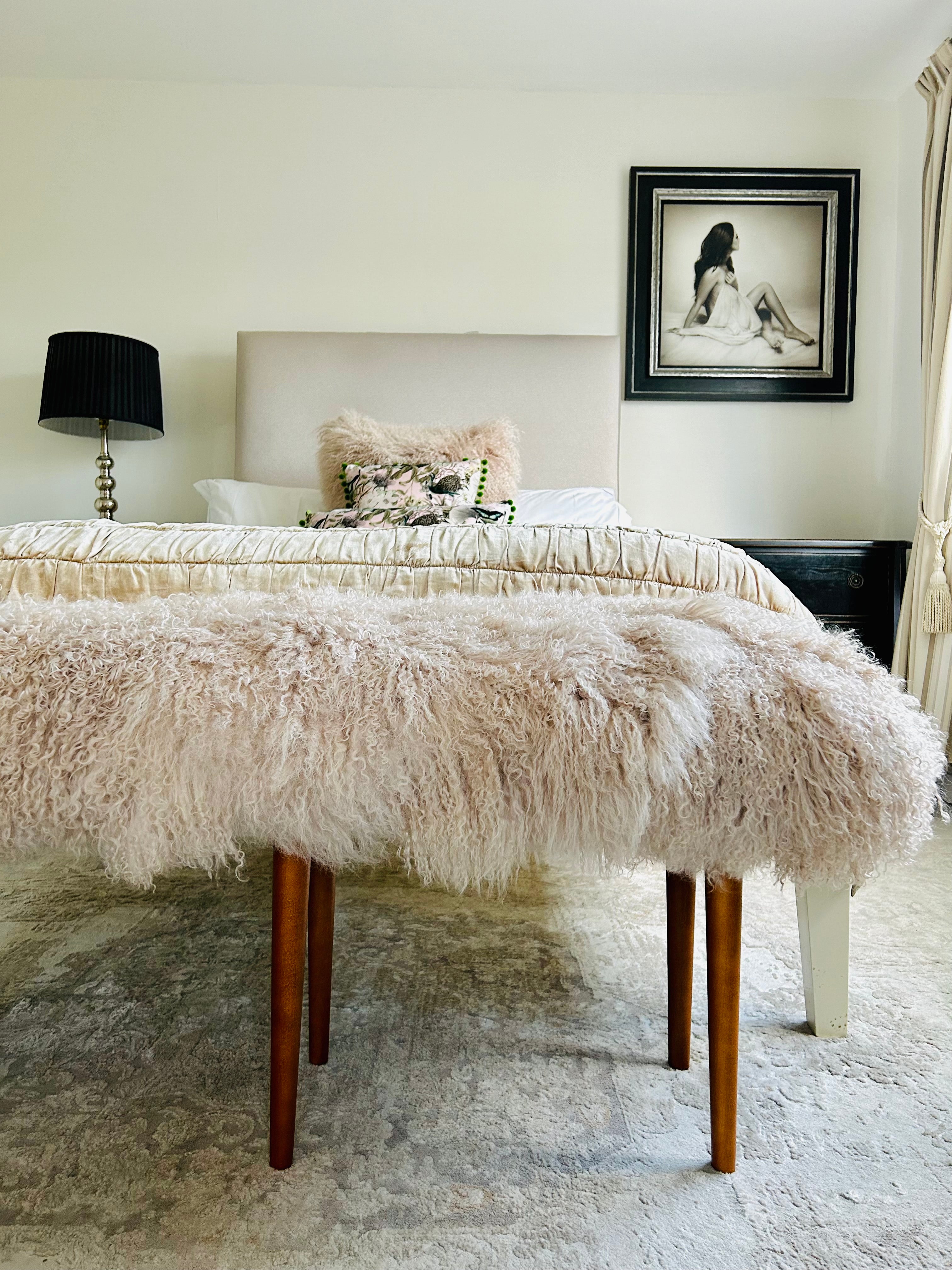 Double Down Mongolian Fur Bench - 18" Solid Wood Legs – DesignandHyde