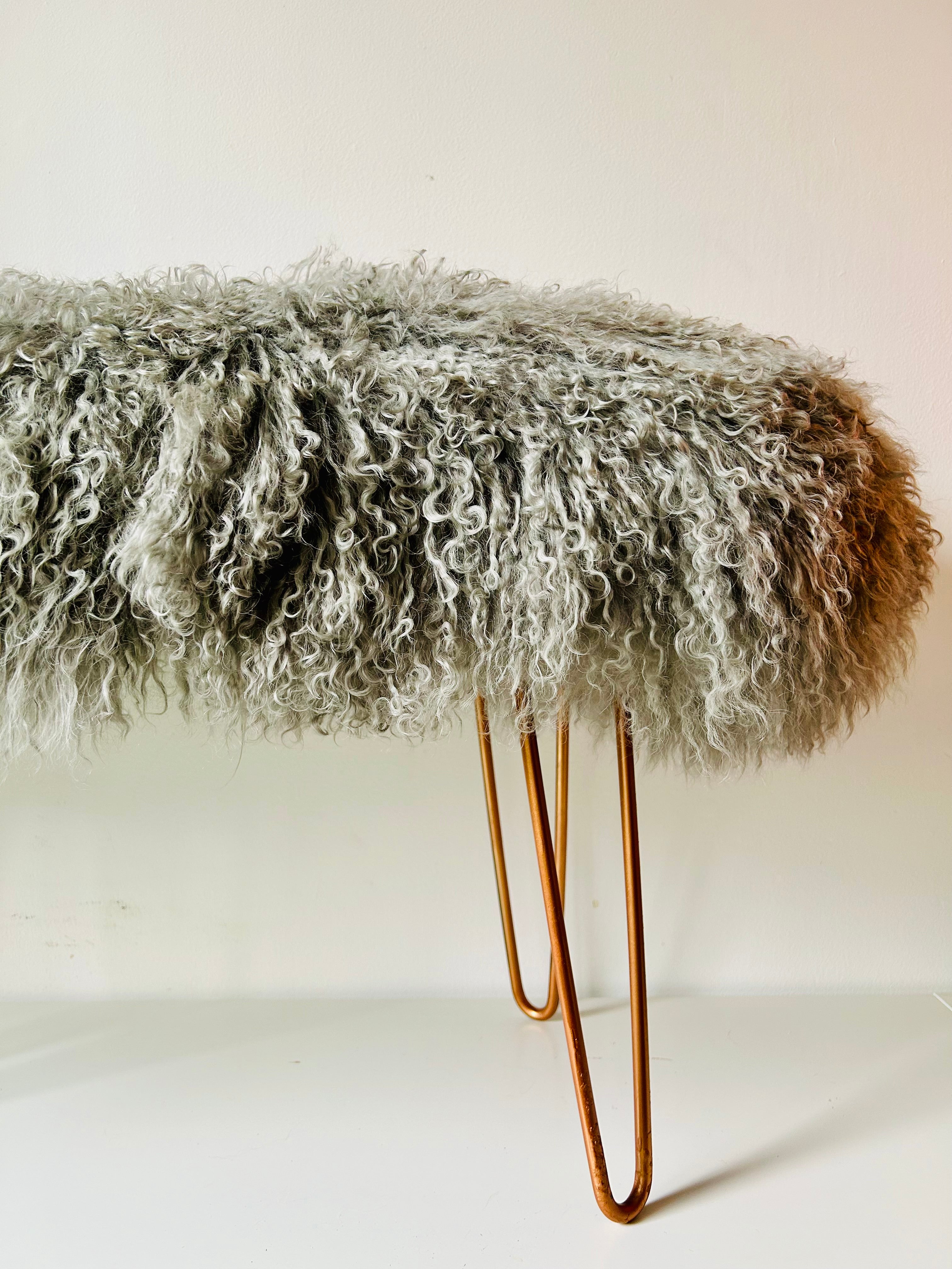 Large Mongolian Fur Bench / Ottomon- Copper Hairpin – DesignandHyde